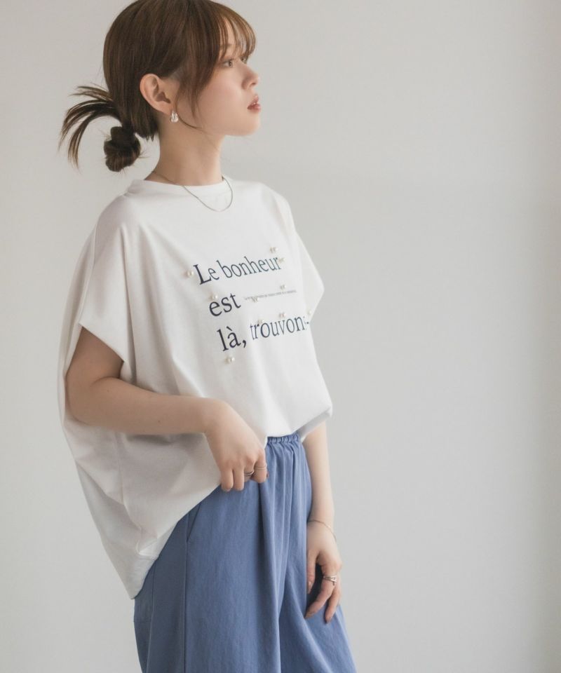 HusHusH パール使いプリントドルマンTシャツ レディース